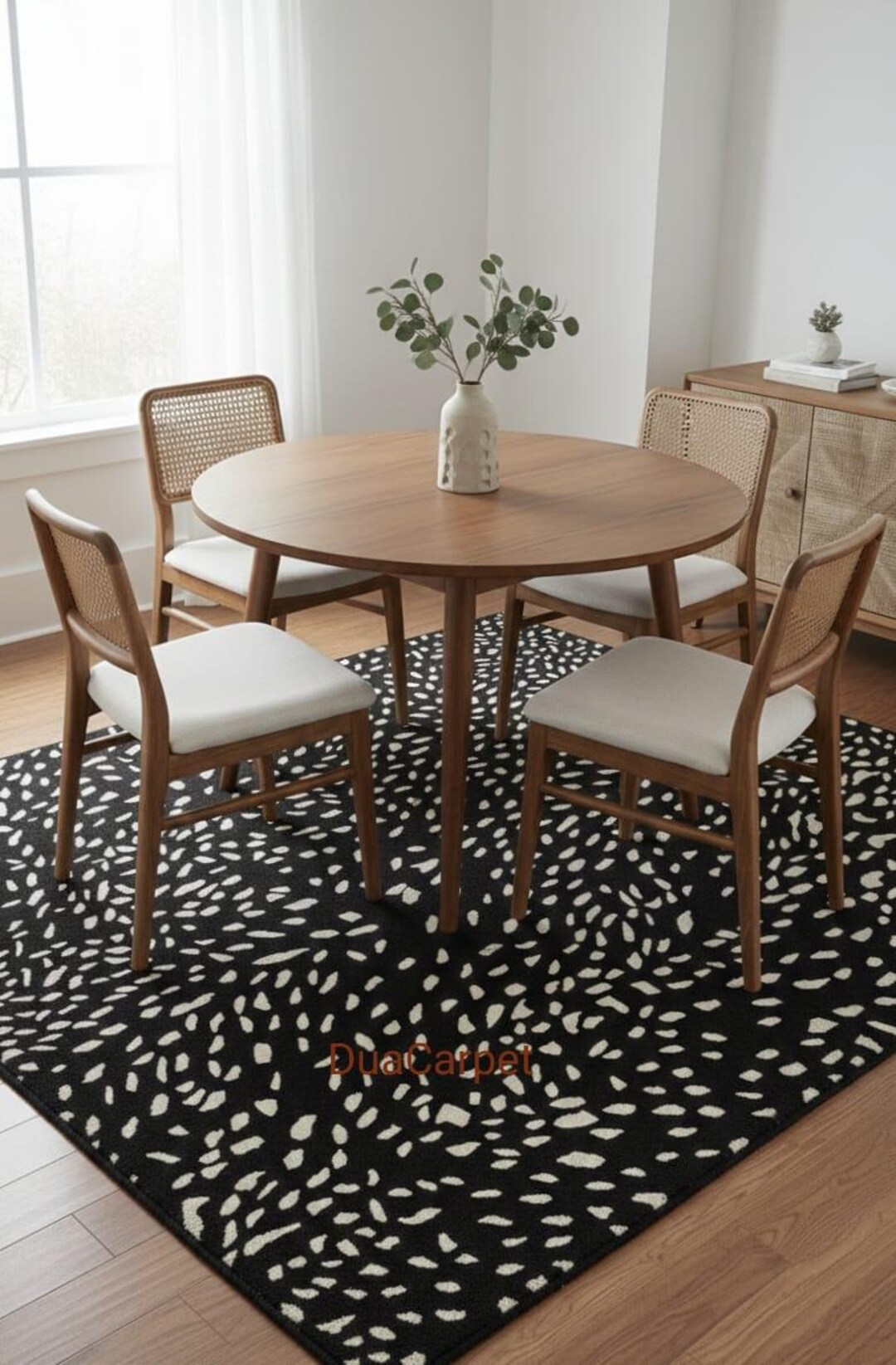 Abstract Spotted Area Rug Black & White Hand-tufted Look Modern ...