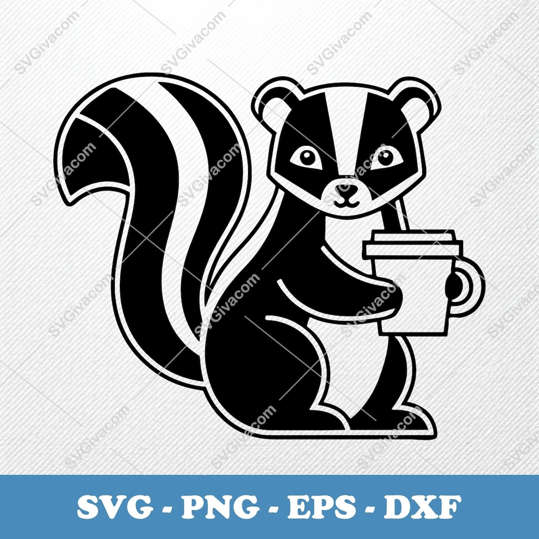 Skunk With Coffee Cup SVG | Puffy Skunk Vector | Clipart EPS PNG Dxf ...