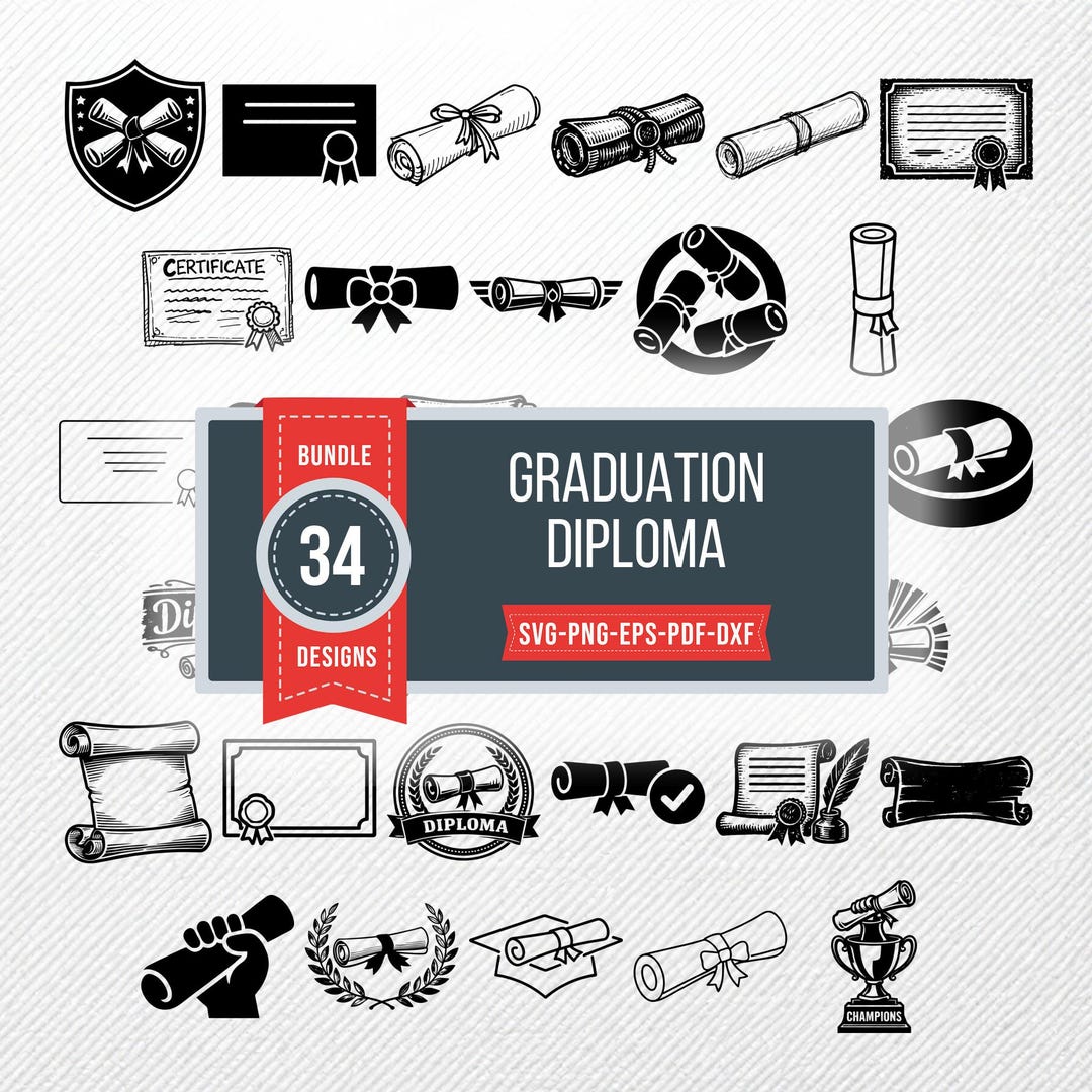 Graduation Diploma SVG Bundle 34 Clipart | PNG Eps PDF Dxf | Commercial ...