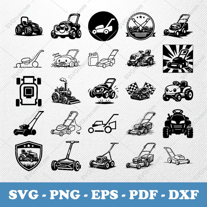 Lawn Mower SVG Clipart Bundle | 33 Vector Designs | PNG PDF Eps Dxf ...