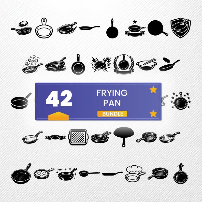 Frying Pan SVG Bundle, 42 Skillet Silhouette Designs, Cast Iron Clipart ...