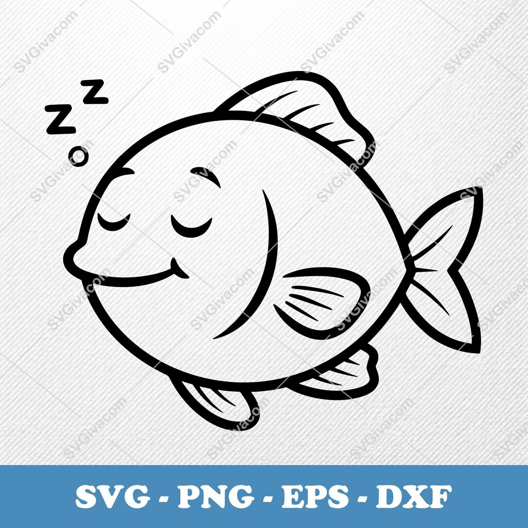 Fish Sleeping SVG | Cartoon Fish Vector Clipart | EPS PNG Dxf for ...