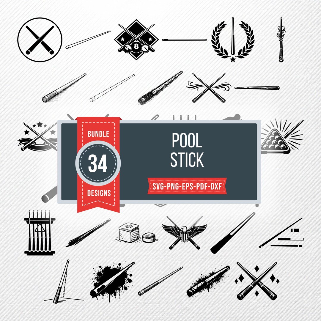 Pool Stick SVG Bundle | 34 Billiards Cue Clipart Designs | PNG PDF Eps ...