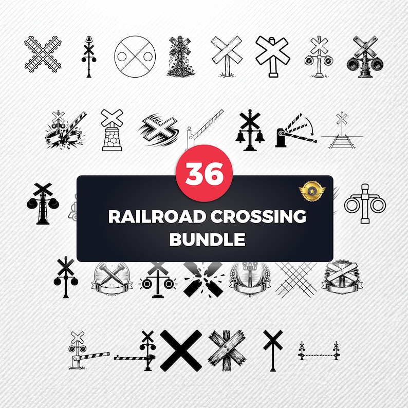 Railroad Crossing SVG Bundle, 36 Train Sign Silhouette Designs, Railway ...
