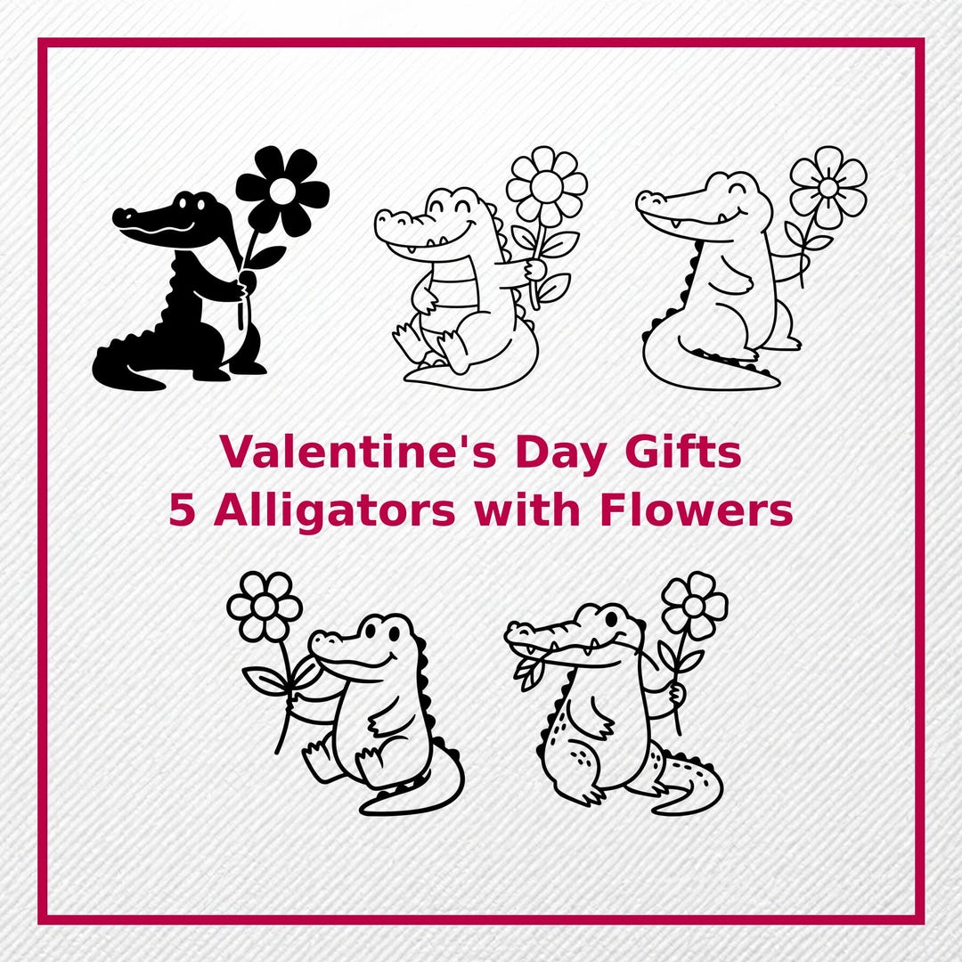 Valentine's Alligator With Flower SVG Bundle | 5 Vector Cliparts | Love ...