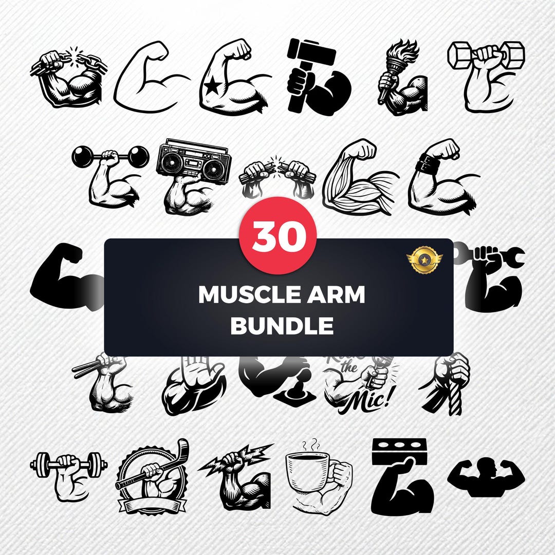 Muscle Arm SVG Bundle, 30 Bicep Flex Silhouette PNG Designs ...