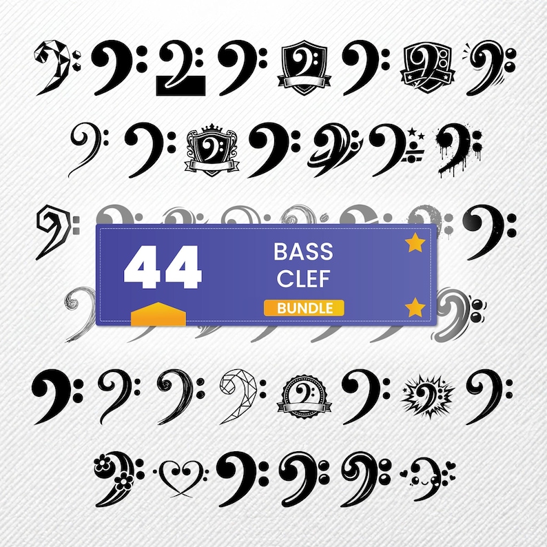 Bass Clef SVG Bundle | 44 Music Silhouette Clipart PNG Eps PDF Dxf ...