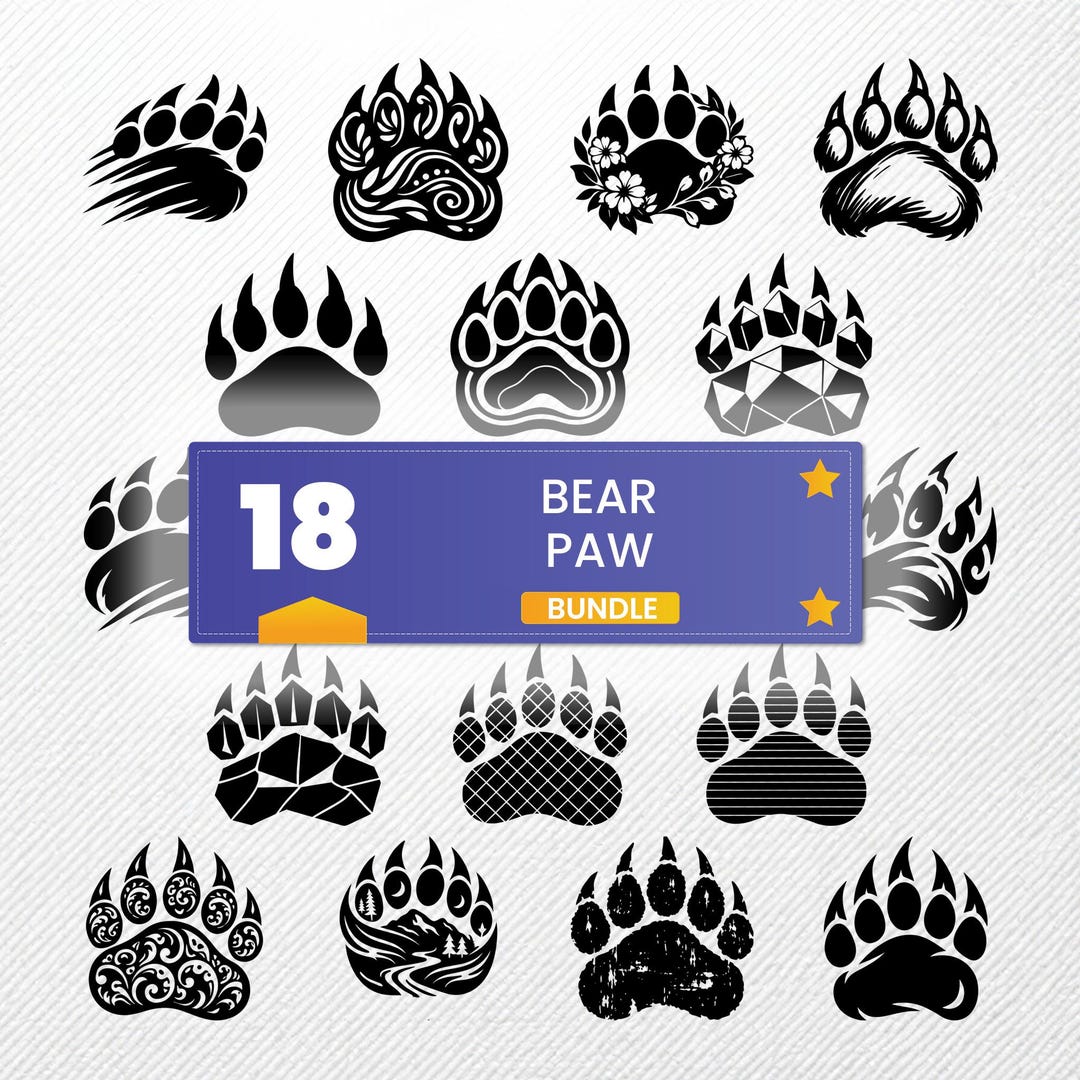 Bear Paw SVG Bundle, 18 Diverse Clipart, PNG EPS Dxf Pdf, Cricut ...