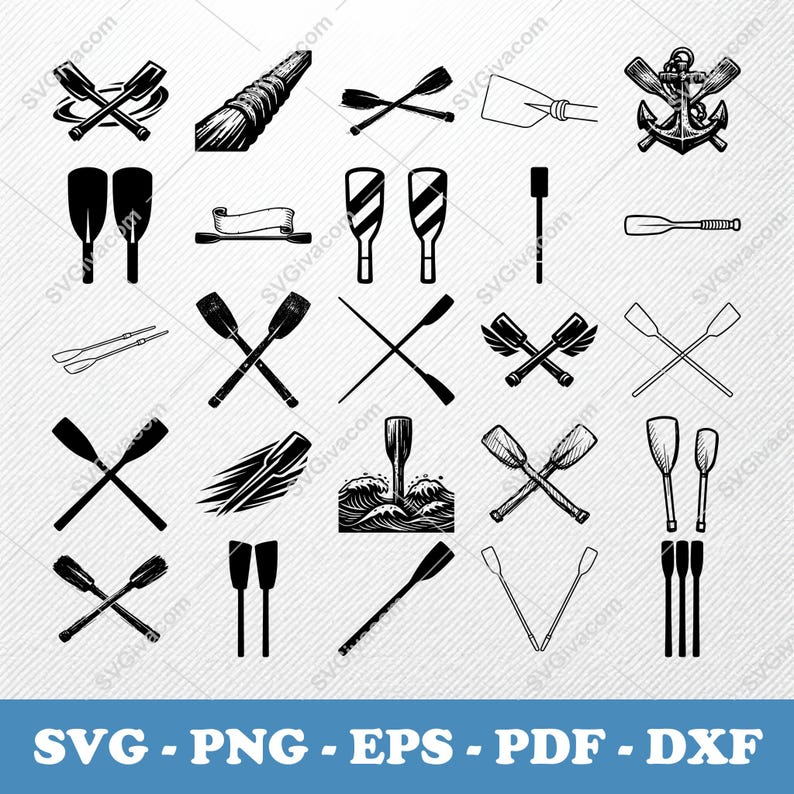 Rowing Oars SVG Bundle, 42 Boat Paddle Silhouette Designs, Sculling ...