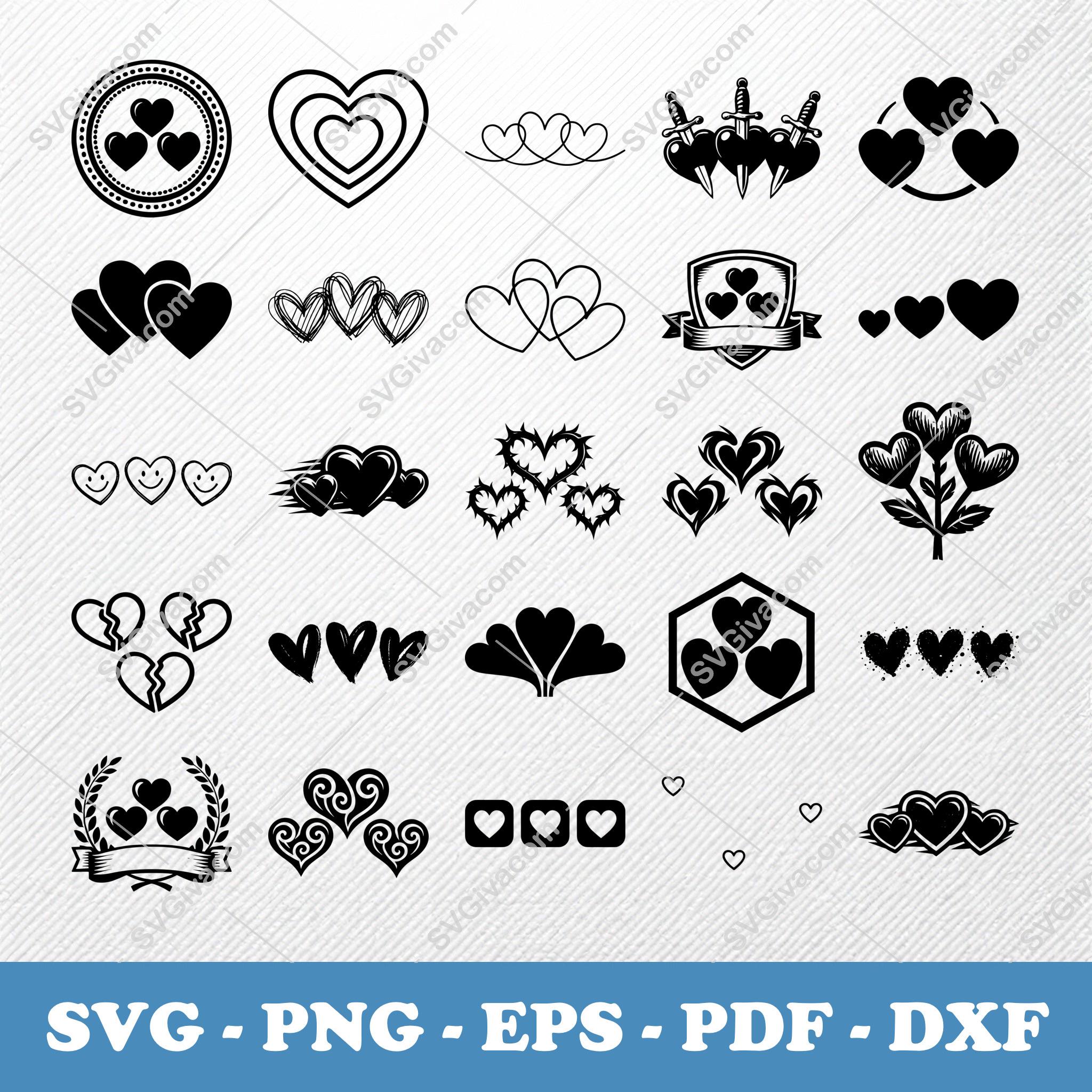 3 Hearts SVG Bundle | 39 Clipart PNG PDF Eps Dxf | Commercial Use ...
