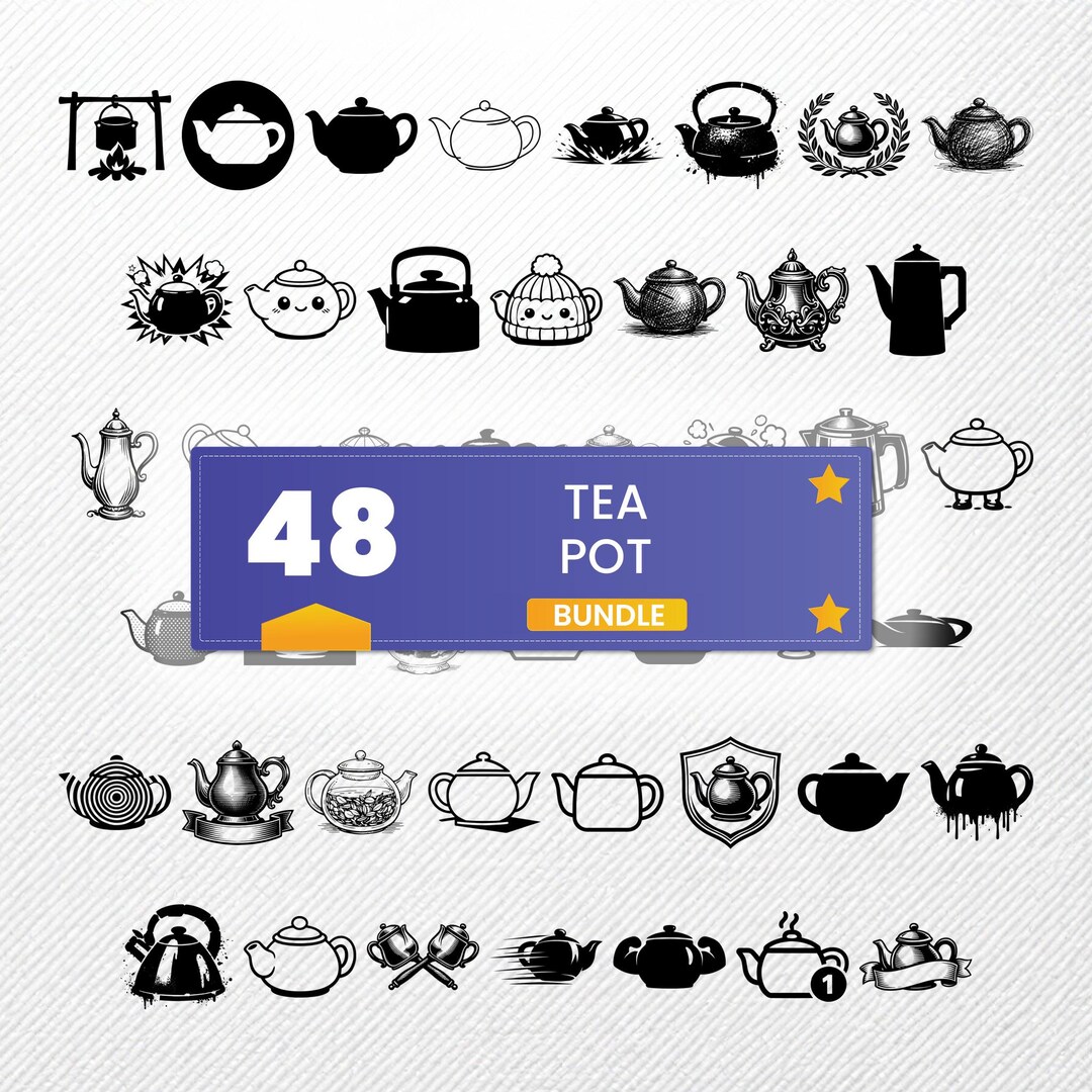 Tea Pot SVG Bundle | 48 Clipart PNG PDF Eps Dxf | Commercial Use Vector ...