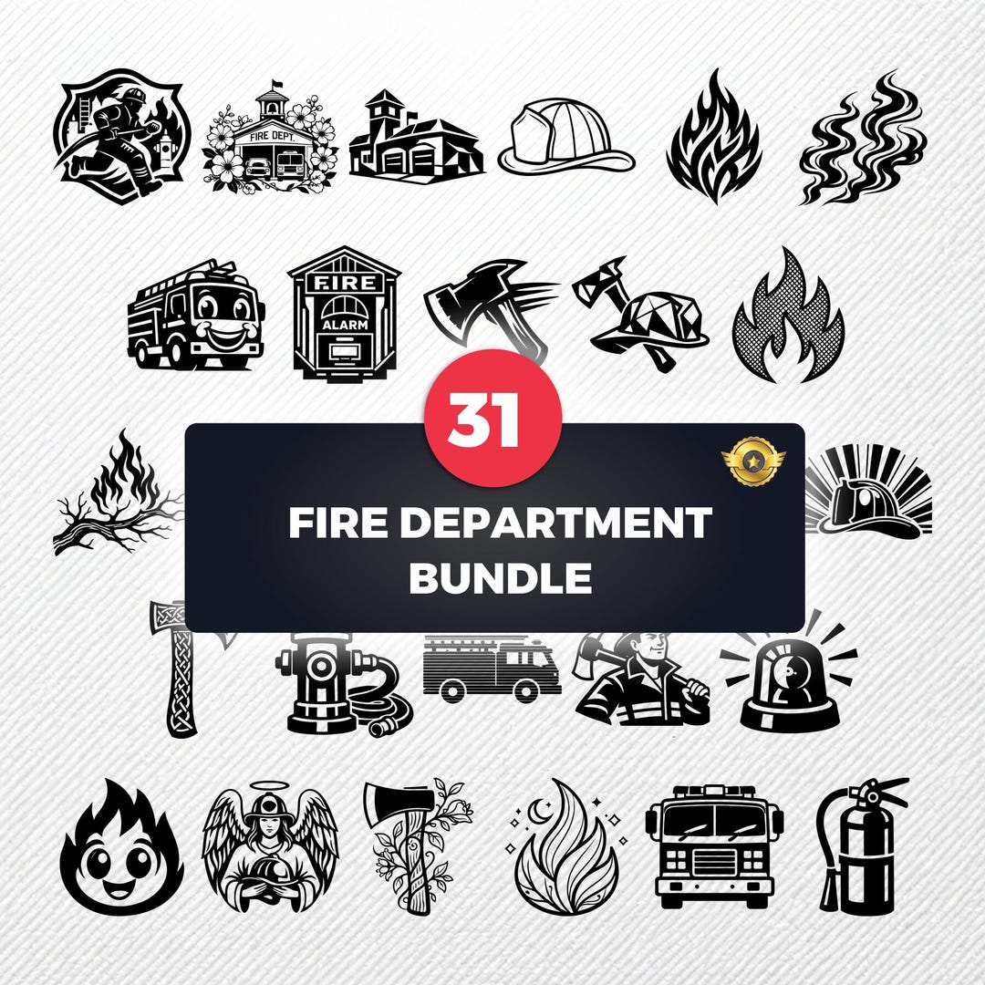 Fire Department SVG Bundle | 31 Firefighter Clipart | PNG EPS Pdf Dxf ...