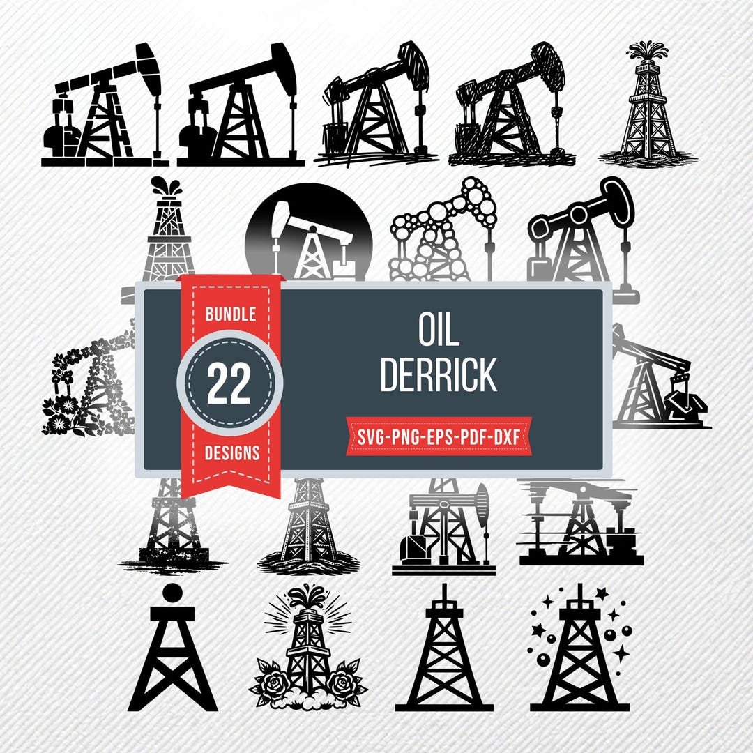 Oil Derrick SVG Clipart Bundle, 22 Vector Illustrations, Industrial ...