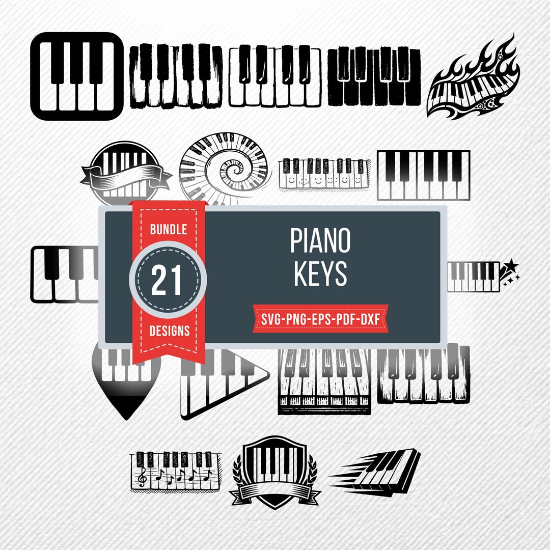 Piano Keys SVG Bundle | 21 Clipart Designs PNG PDF Eps Dxf | Vector ...