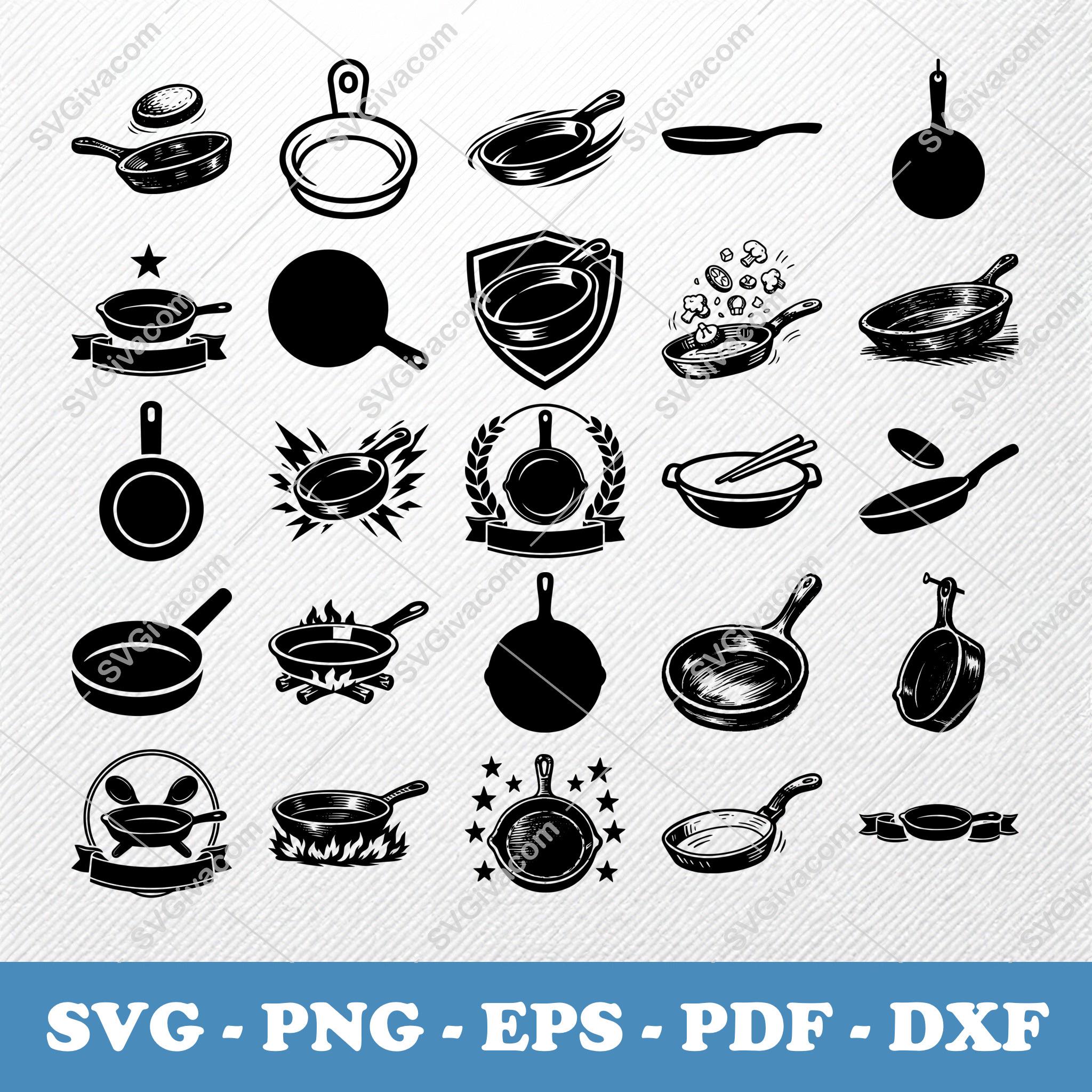Frying Pan SVG Bundle, 42 Skillet Silhouette Designs, Cast Iron Clipart ...