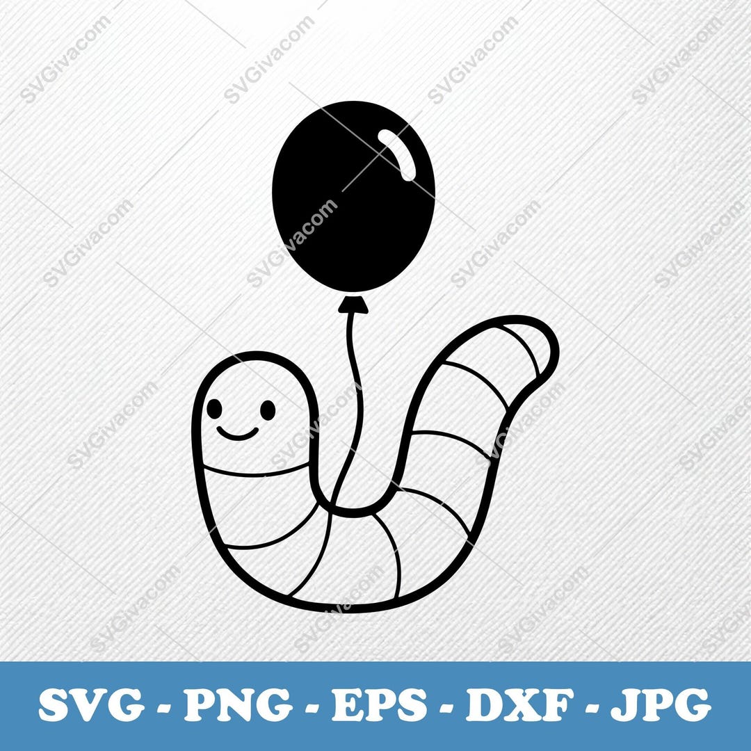 Worm With Balloon SVG | Flying Worm Cartoon Vector Clipart | PNG EPS ...