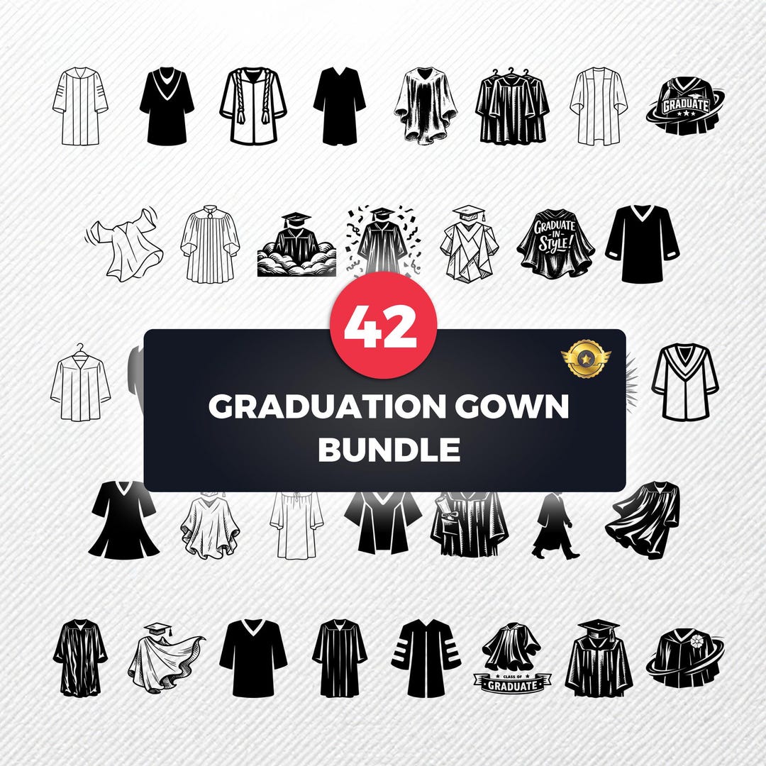 Graduation Gown SVG Bundle, 42 Academic Robe Silhouette Designs, Grad ...