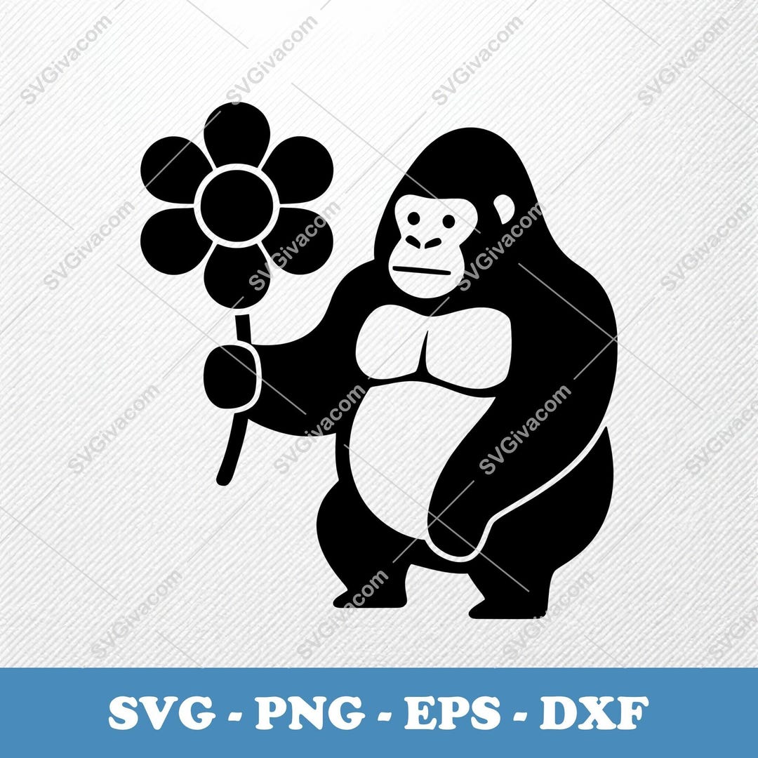 Gorilla With Flower SVG | Puffy Cartoon Vector Clipart | PNG Dxf EPS ...