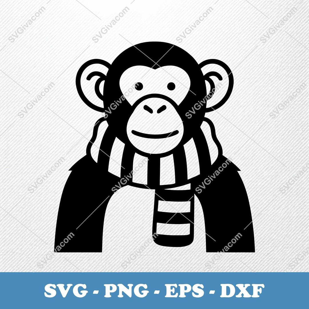 Chimpanzee Scarf SVG | Cool Monkey Vector Clipart | EPS PNG Dxf Files ...