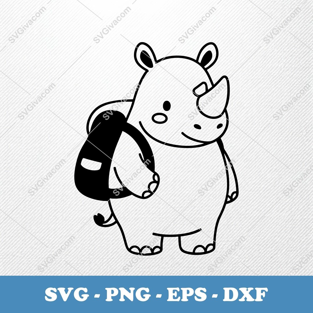Rhinoceros Wearing Backpack SVG | Puffy Rhino Vector Clipart | EPS PNG ...