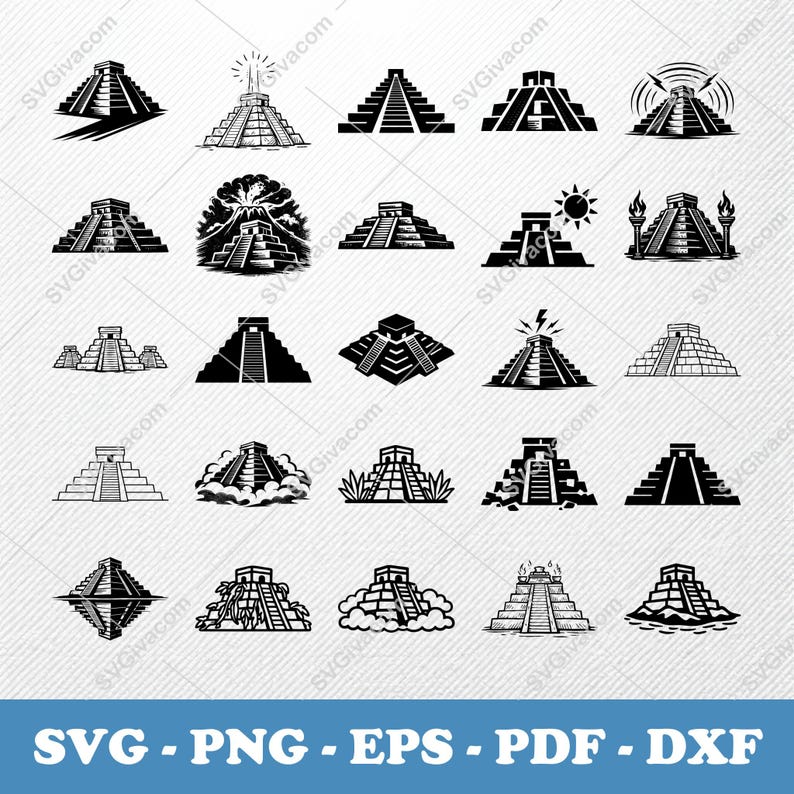 Aztec Pyramid SVG Bundle, 28 Mayan Temple Silhouette Designs, Ancient ...