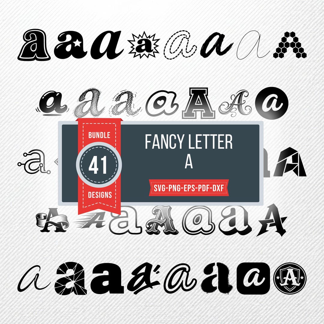 Fancy Letter A SVG Bundle | 41 Clipart Designs | PNG Eps PDF Dxf| Retro ...
