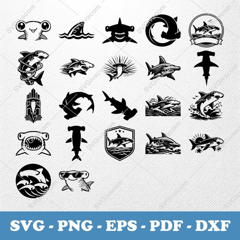 Hammerhead Shark SVG Bundle | 22 Clipart PNG Eps PDF Dxf | Ocean Vector ...