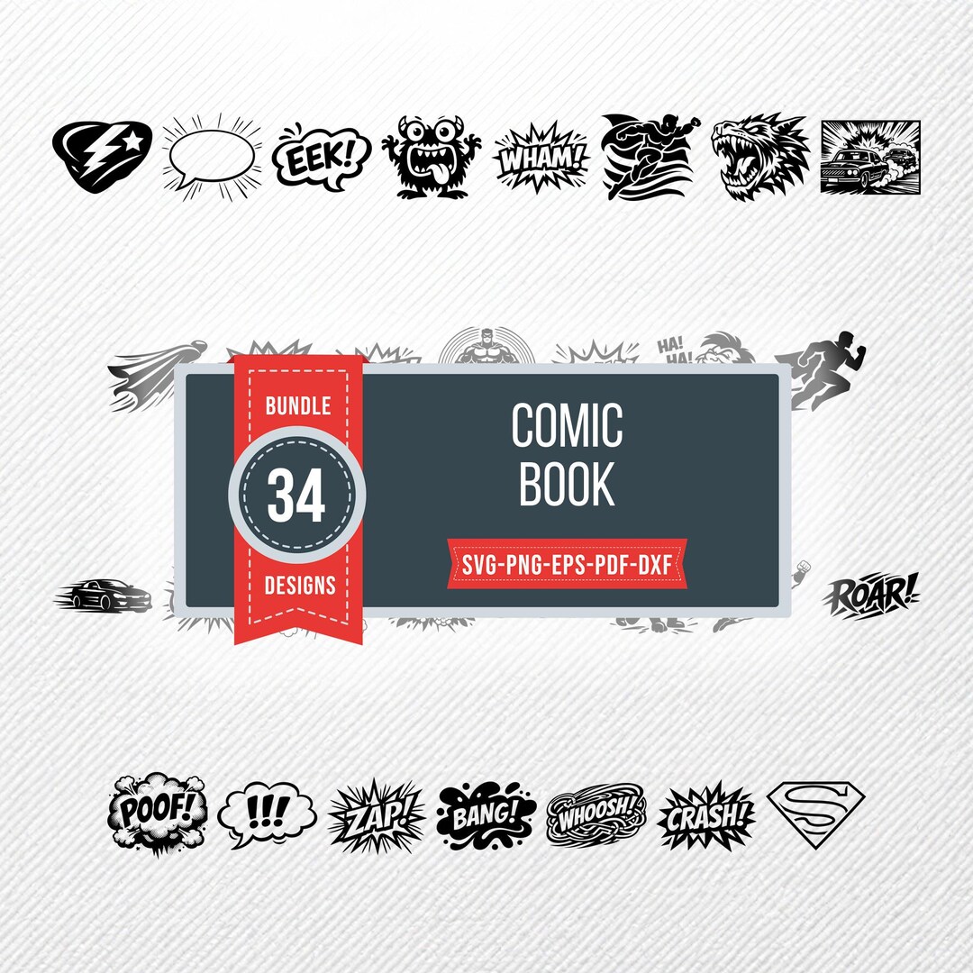 Comic Book SVG Bundle | 34 Dynamic Clipart | PNG EPS Dxf Pdf | Cricut ...