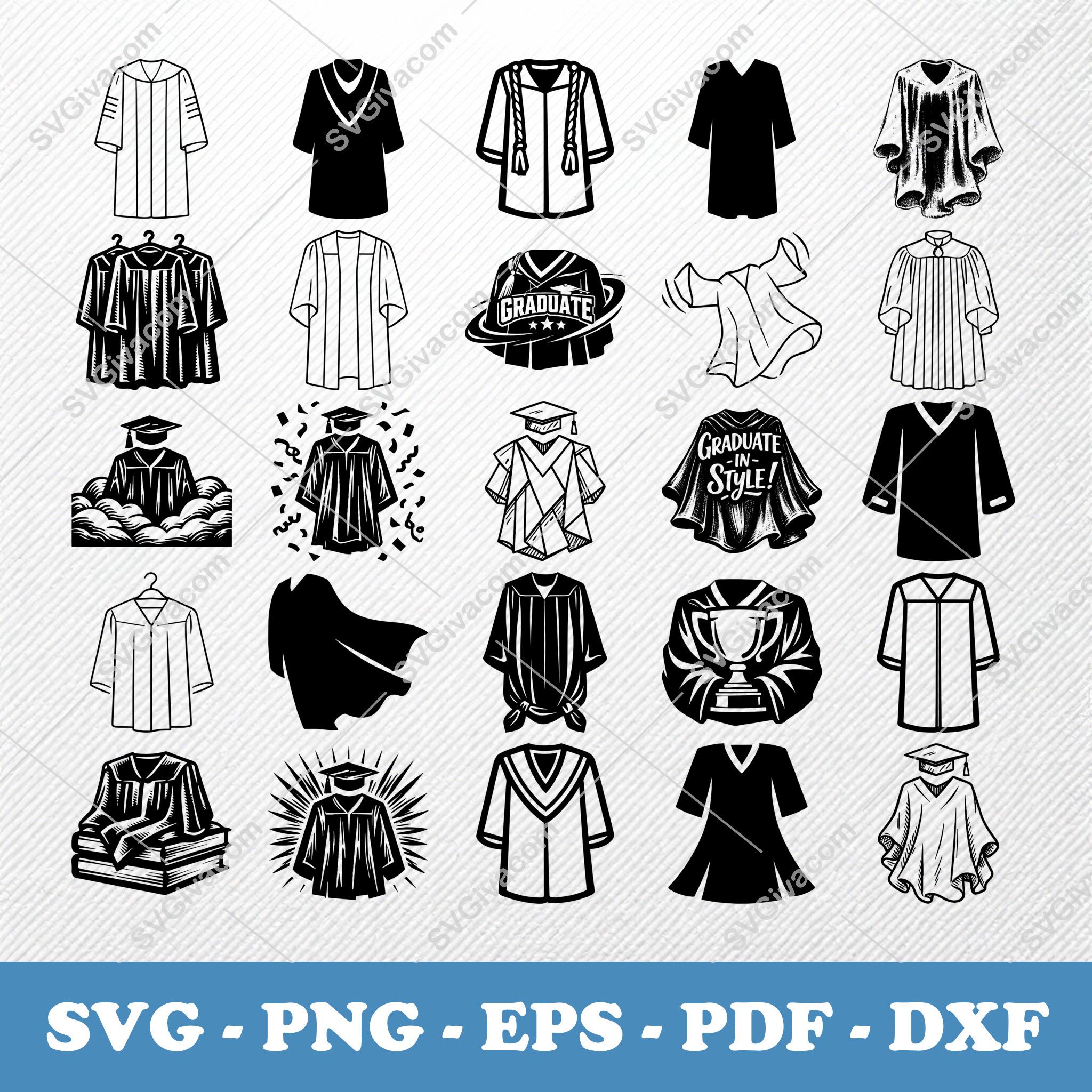 Graduation Gown SVG Bundle, 42 Academic Robe Silhouette Designs, Grad ...