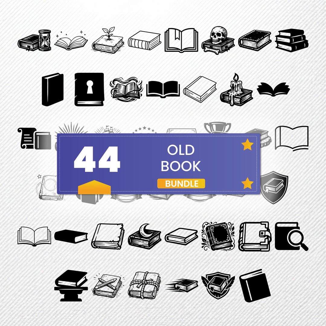 Old Book SVG Bundle, 44 Antique Tome Silhouette Designs, Reading ...
