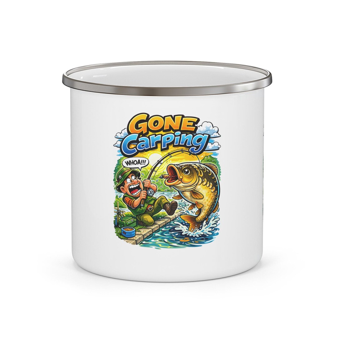 Gone Carping Carp Fishing Enamel Mug | Funny Fisherman Illustration - Etsy