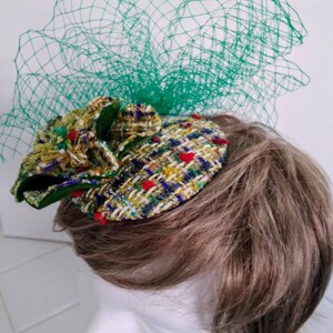 Linton Tweed Fascinator - Green and Multi-color Tweed Fabric With Tweed ...
