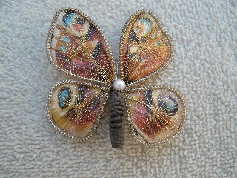 Vintage Set of Wire Thread Wrapped Butterfly Brooch and Drop | Etsy