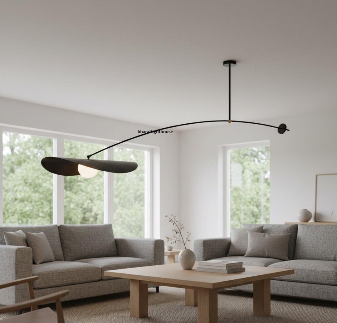 Mid-century Modern Kinetic Pendant Light – Matte Black Wave Shade - Etsy