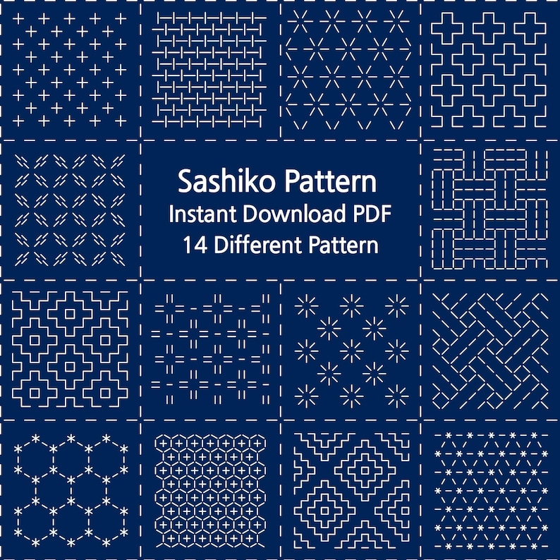14 Sashiko Embroidery Patterns PDF - Japanese Geometric Design (vol. 1 ...