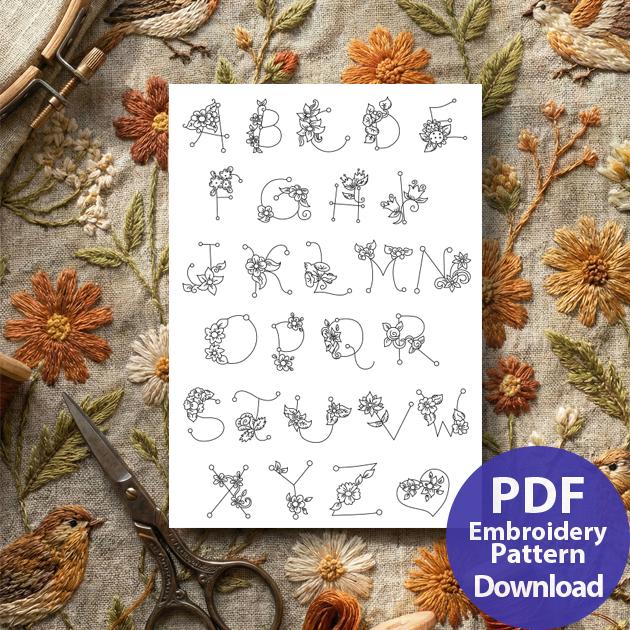 Floral Alphabet Embroidery Pattern, Botanical Monogram - Etsy