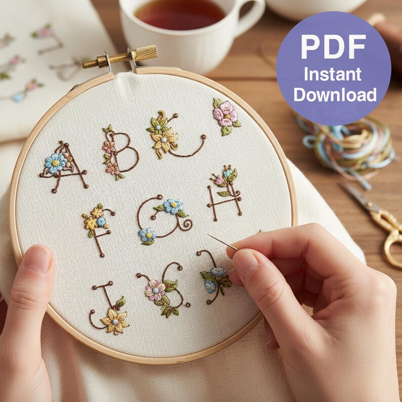 Floral Alphabet Embroidery Pattern, Botanical Monogram - Etsy