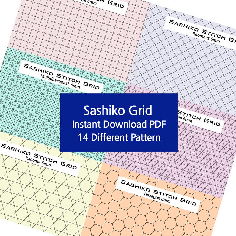 Sashiko Stitch Grid Patterns, Geometric Embroidery Guide (PDF Download ...