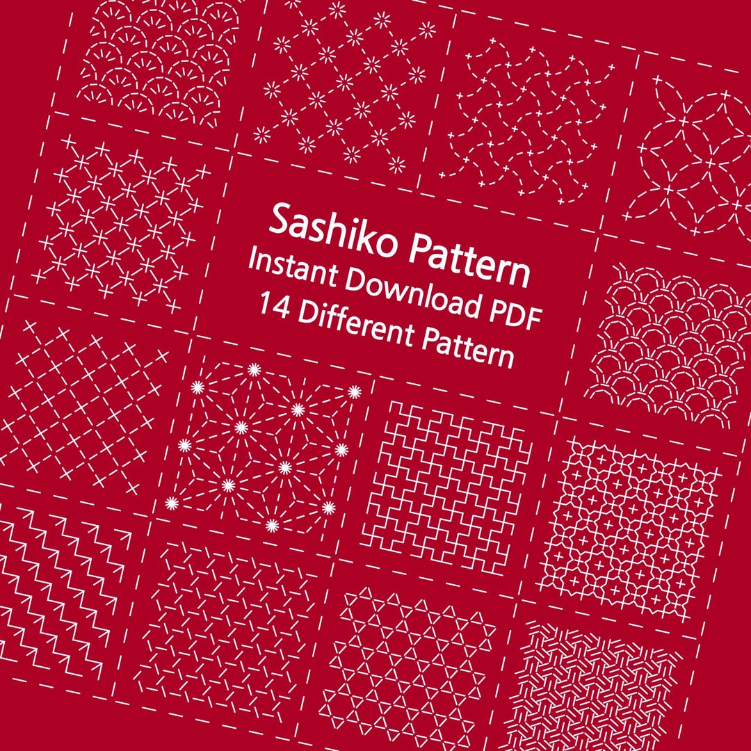14 Japanese Sashiko Embroidery Patterns – Geometric Designs (vol. 2) - Etsy
