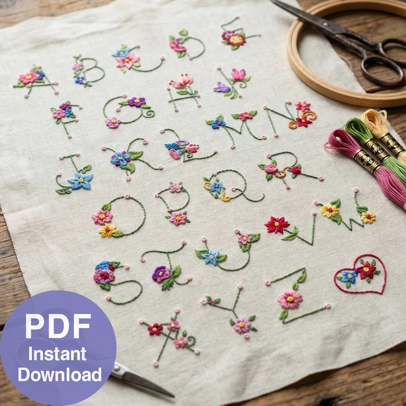Floral Alphabet Embroidery Pattern, Botanical Monogram - Etsy