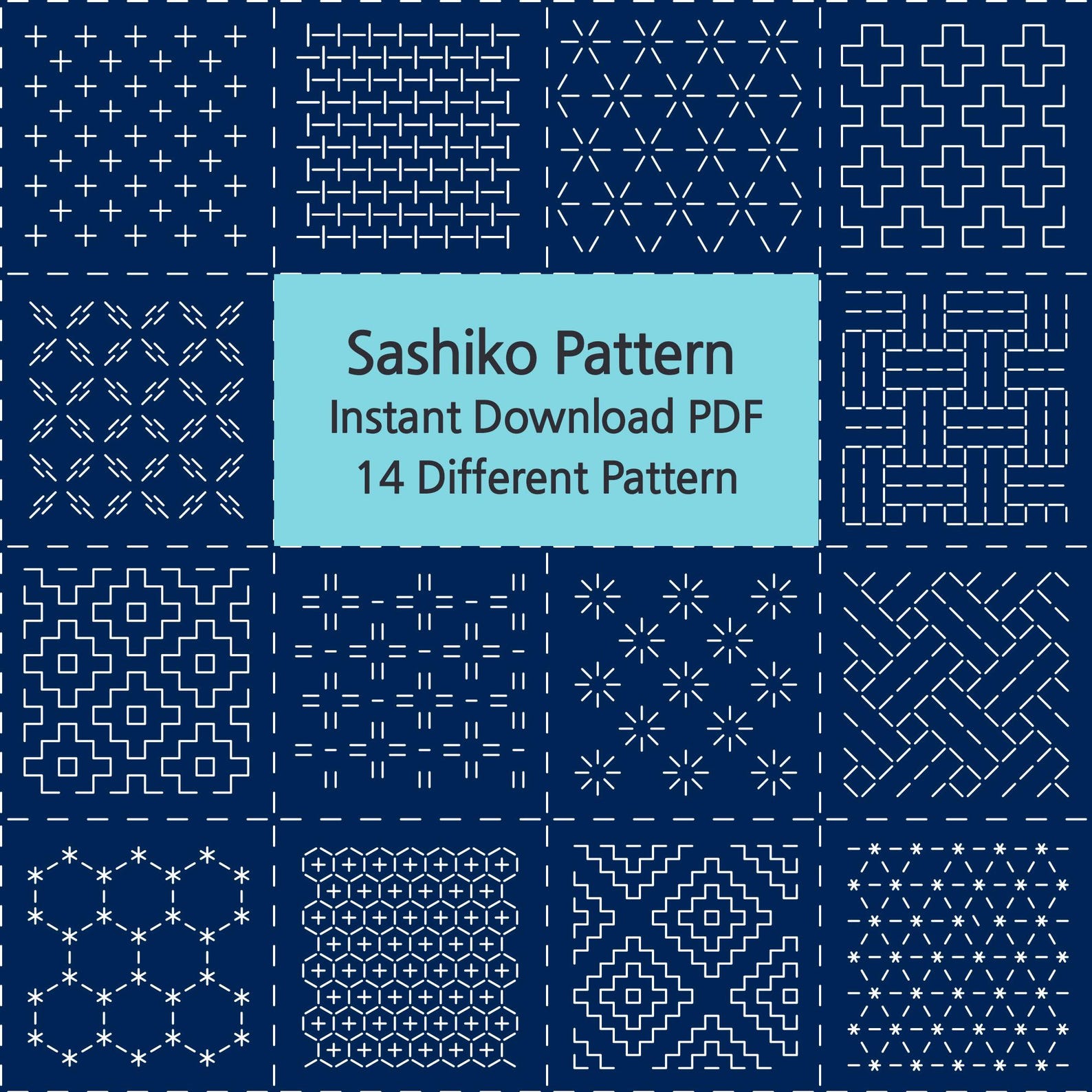 14 Sashiko Embroidery Patterns PDF - Japanese Geometric Design (vol. 1 ...