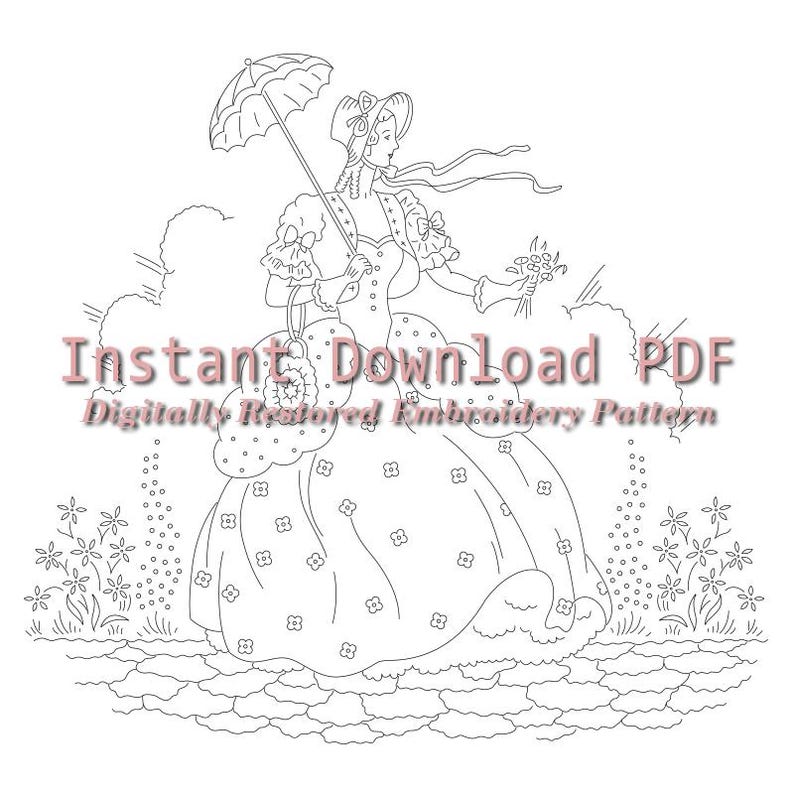 Vintage Southern Belle Crinoline Lady Embroidery Pattern PDF - Hand ...