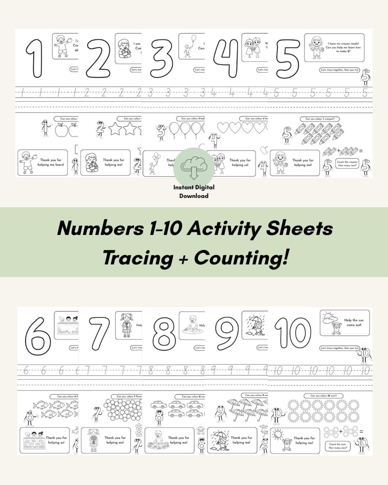 Printable Number Tracing & Counting Worksheets | 1–10 Activity Sheets ...