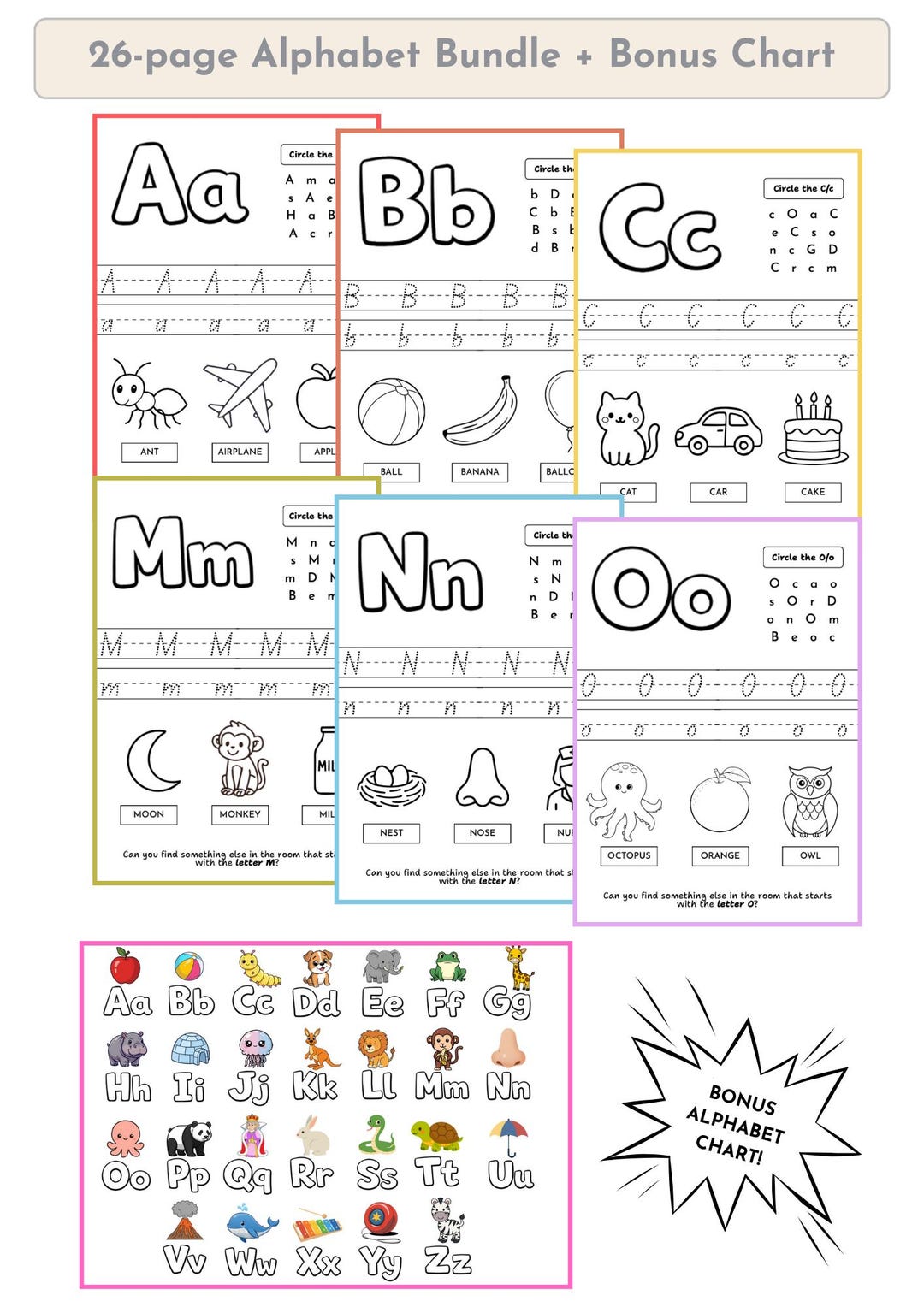 Full Alphabet Worksheet Bundle + Bonus Alphabet Chart | 26 Printable ...