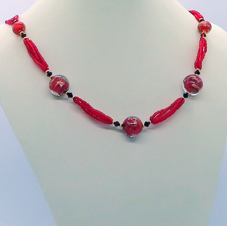 Venetian Glass Brilliant Red Necklace Statement Beaded Handmade - Etsy