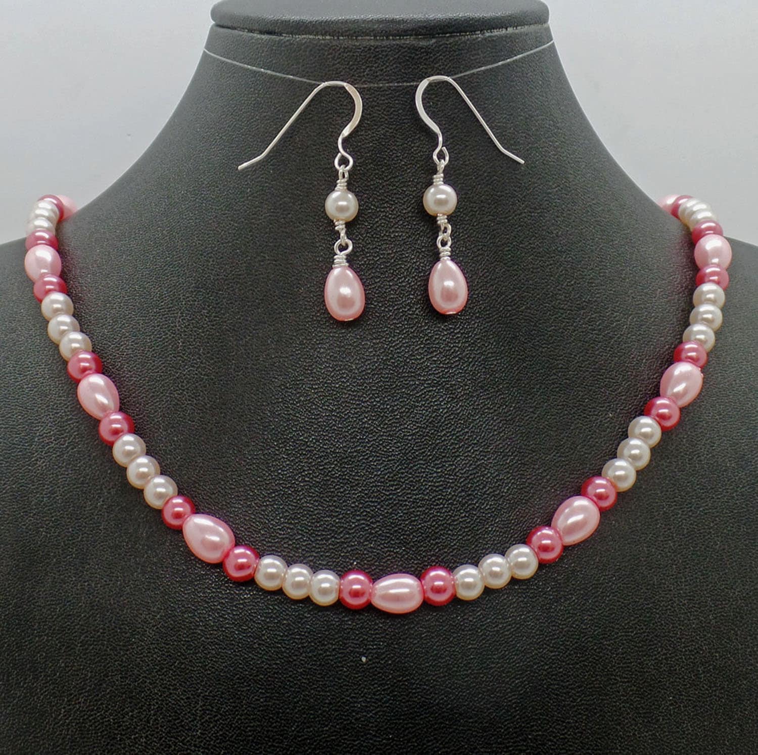 Pink Pearl Necklace Earrings Set Bridal Bride Wedding Spring - Etsy