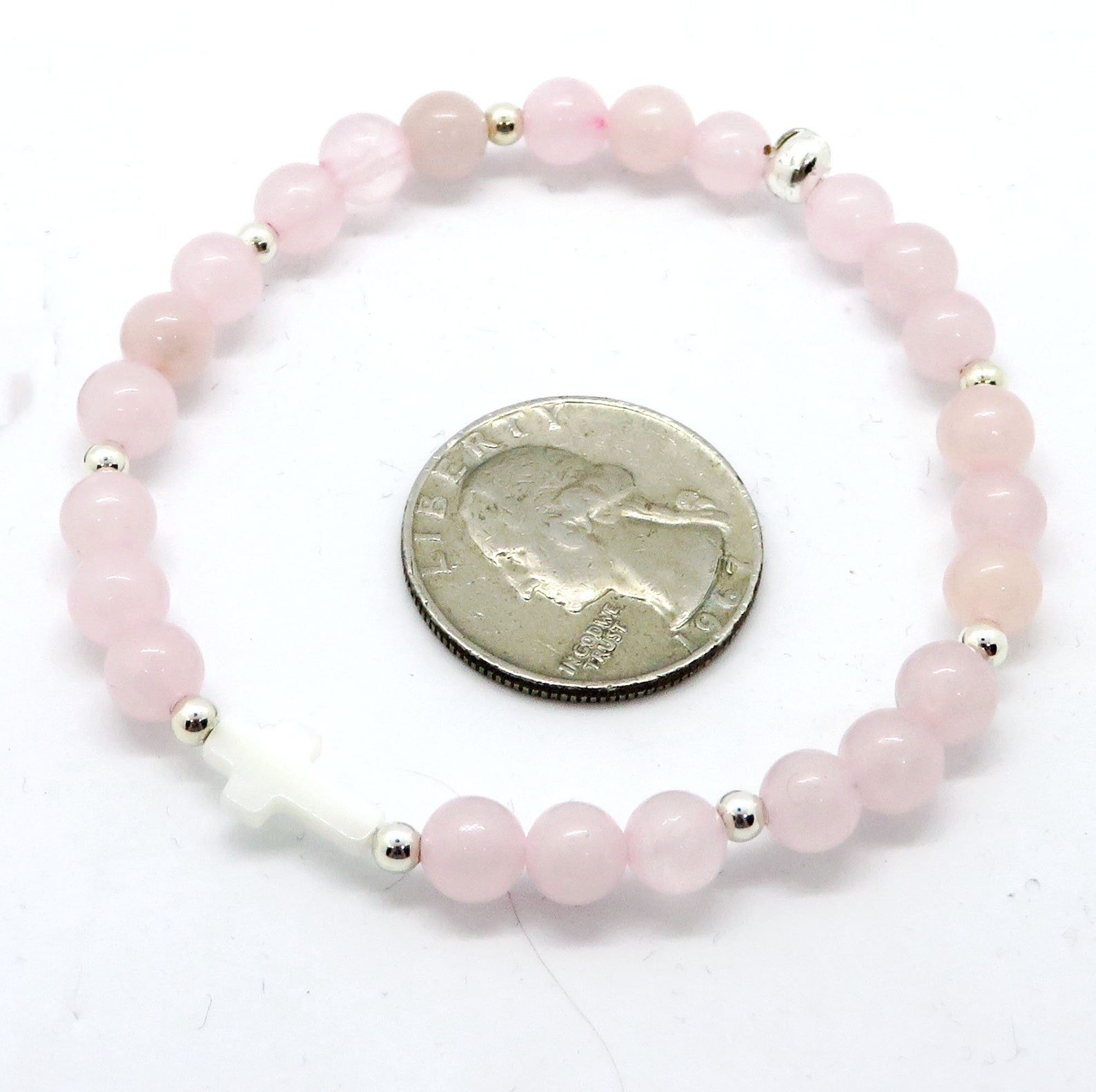 Mother of Pearl Cross & Gemstone Stacking Stretch Bracelet - Etsy