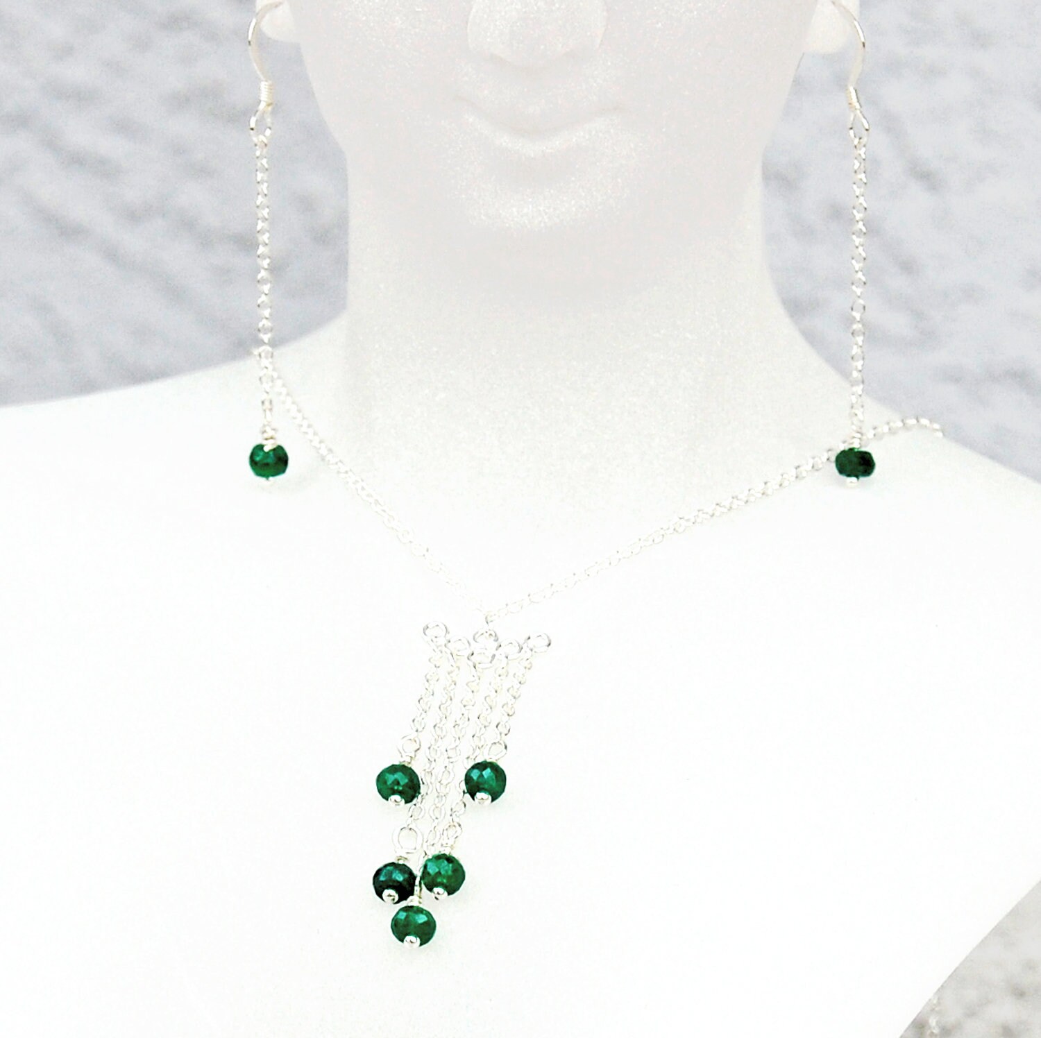Emerald Sterling Silver Necklace Earrings Set - Etsy