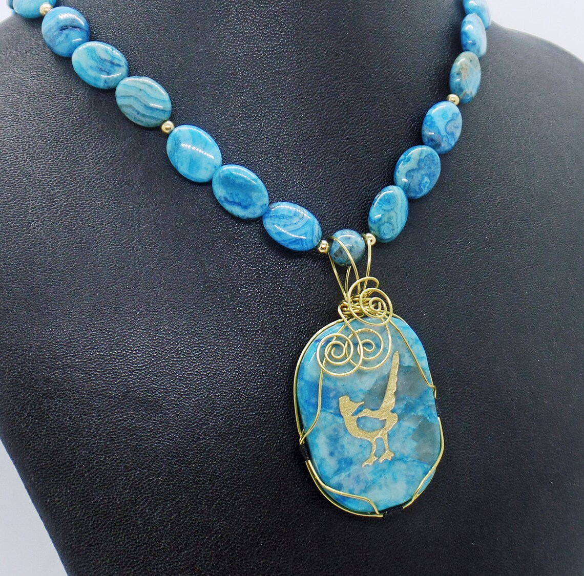 Blue Crazy Lace Road Runner Pendant and Necklace Southwest - Etsy