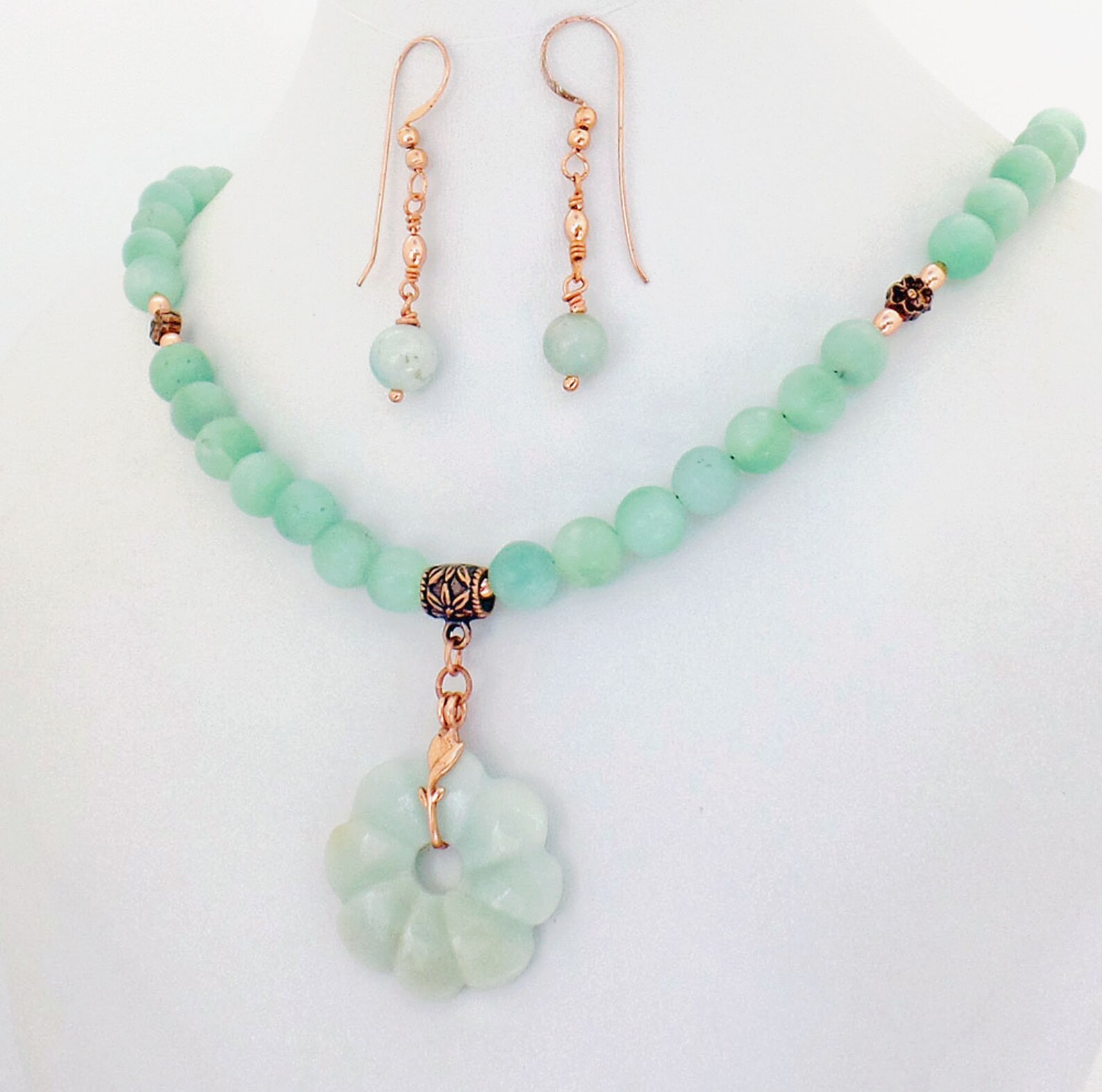 Amazonite Flower Copper Handmade Gemstone Beaded Pendant Necklace - Etsy